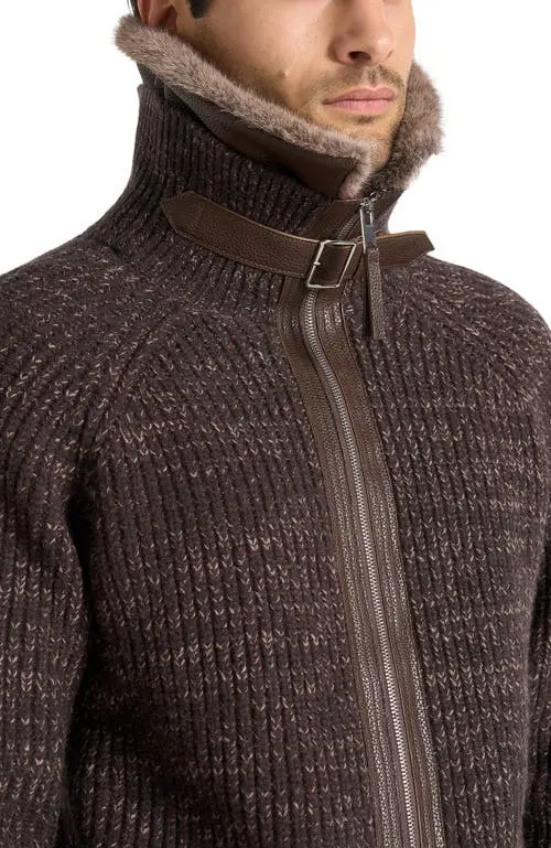 Manière De Voir Ariel Speckled Knit Jacket With Plush Collar