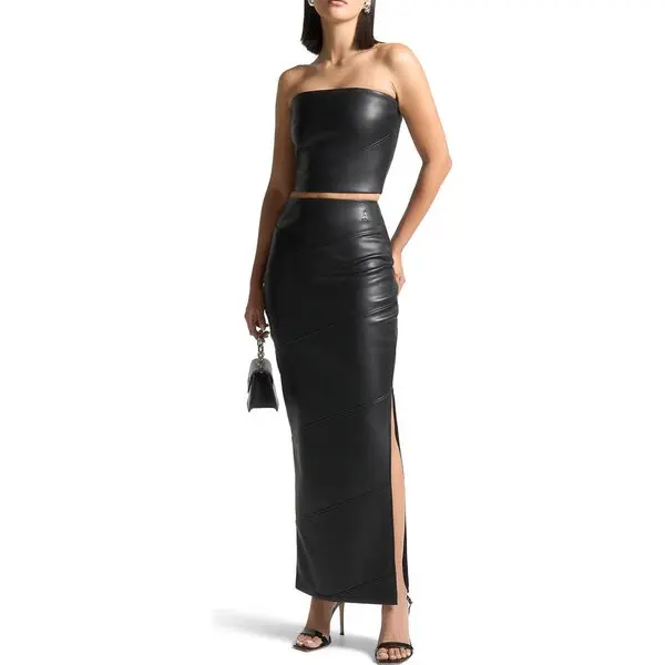Manière De Voir Maniere De Voir Bandeau Leather Corset Top - Black