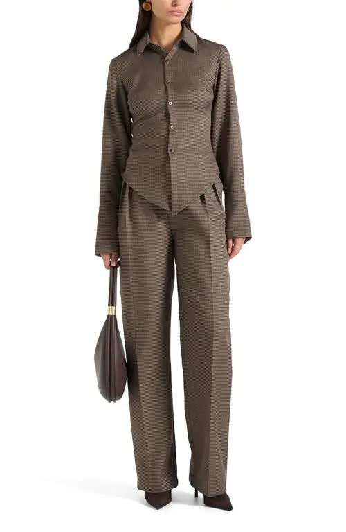 Manière De Voir Houndstooth Cinch Shirt With Pointed Collar And Angular Hem - Brown