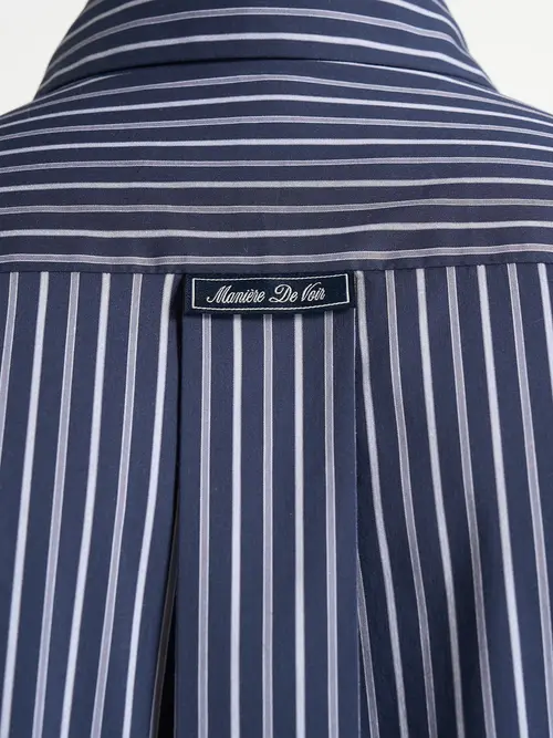 Manière De Voir Pinstripe Long Sleeve Shirt With Marble Buttons - Navy