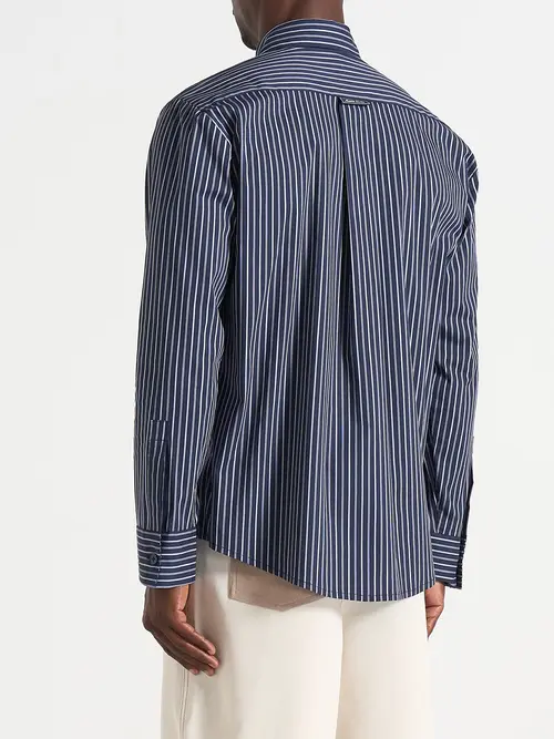 Manière De Voir Pinstripe Long Sleeve Shirt With Marble Buttons - Navy