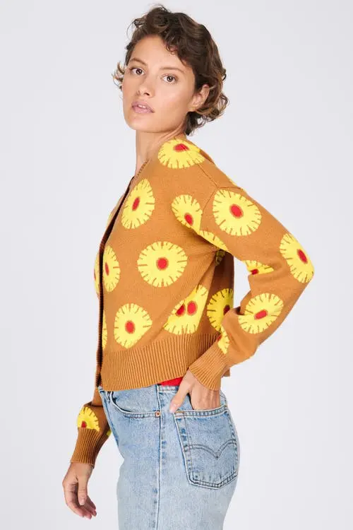 RACHEL ANTONOFF Ana Cardigan Printed V-neck Cropped Sweater