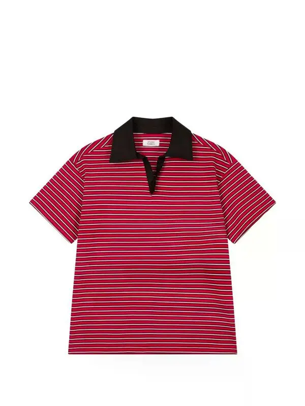 STUDIO TOMBOY Striped Short-sleeve Polo Shirt With Contrast Collar - Red