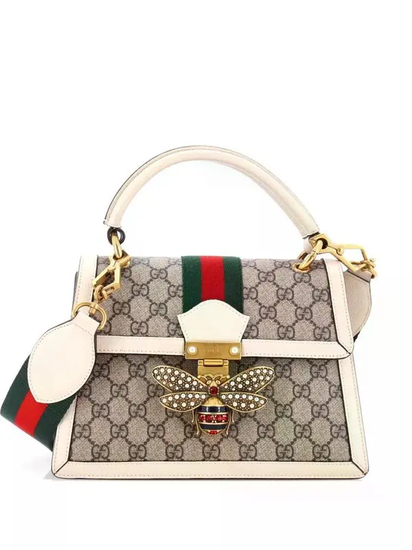Gucci Queen Margaret Top Handle Bag Gg Coated Canvas With Leather Small Satchel - White
