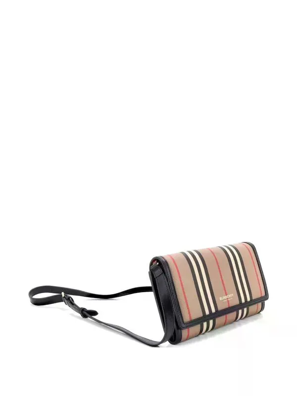 Burberry Icon Stripe E-canvas Wallet On Strap Crossbody Bag - Brown