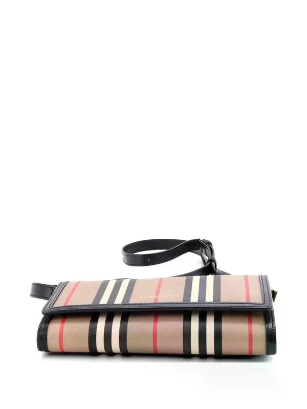 Burberry Icon Stripe E-canvas Wallet On Strap Crossbody Bag - Brown
