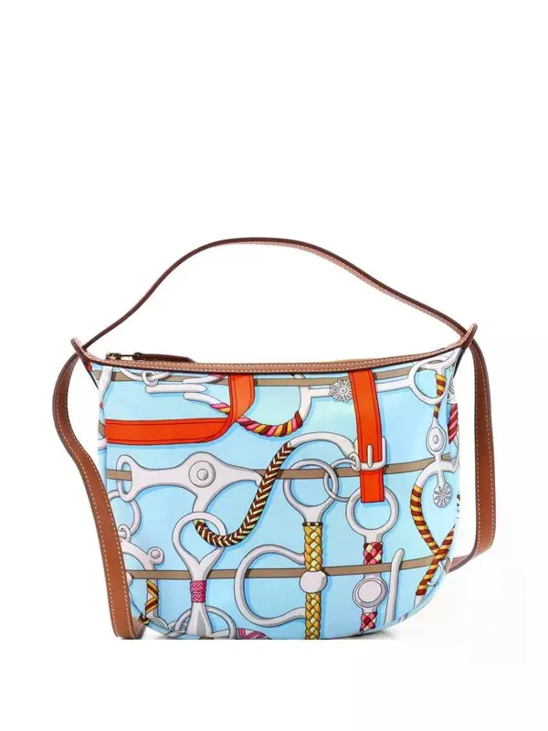 Hermès Sursoie To Go Pouch Printed Silk And Leather Crossbody Bag - Blue