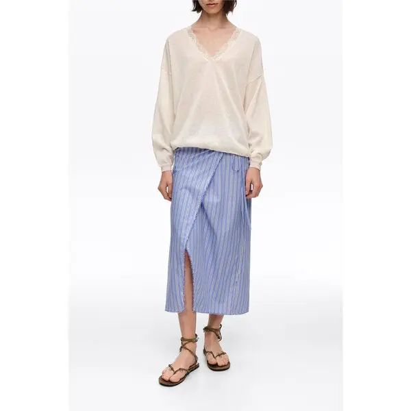 Bimba Y Lola Cotton Striped Sarong Midi Skirt