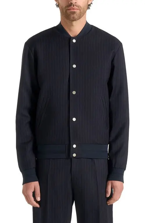Manière De Voir Savin Pinstripe Bomber Jacket - Navy