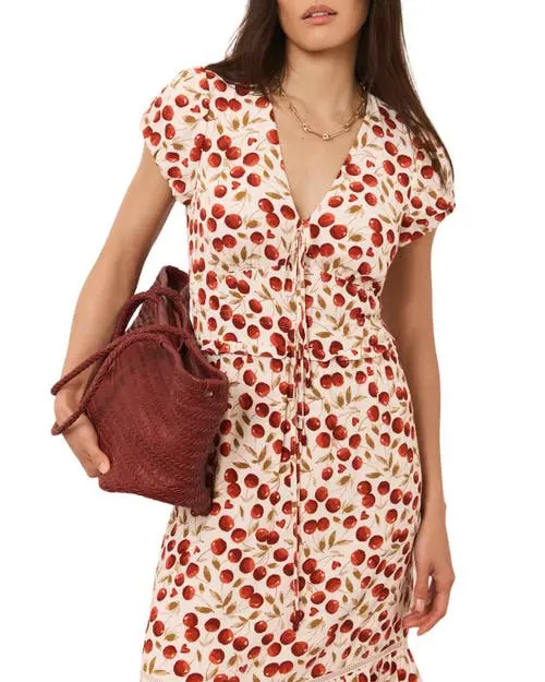 Mint Velvet Cherry Print Midi Dress - Red