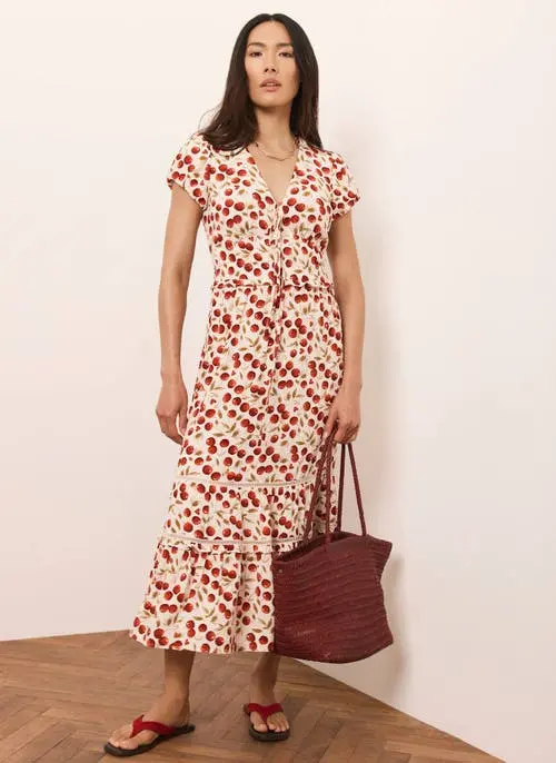 Mint Velvet Cherry Print Midi Dress - Red