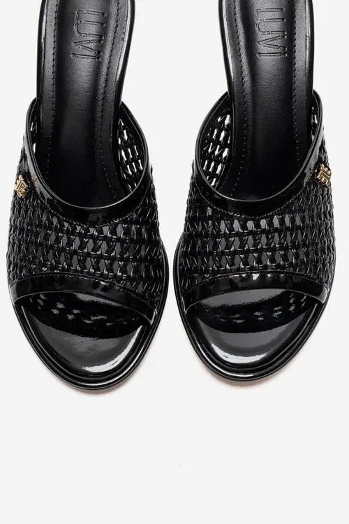 PROLOGUE SHOES Selvian Woven Stiletto Sandal - Black