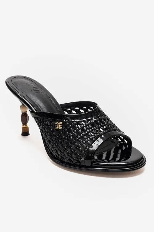 PROLOGUE SHOES Selvian Woven Stiletto Sandal - Black