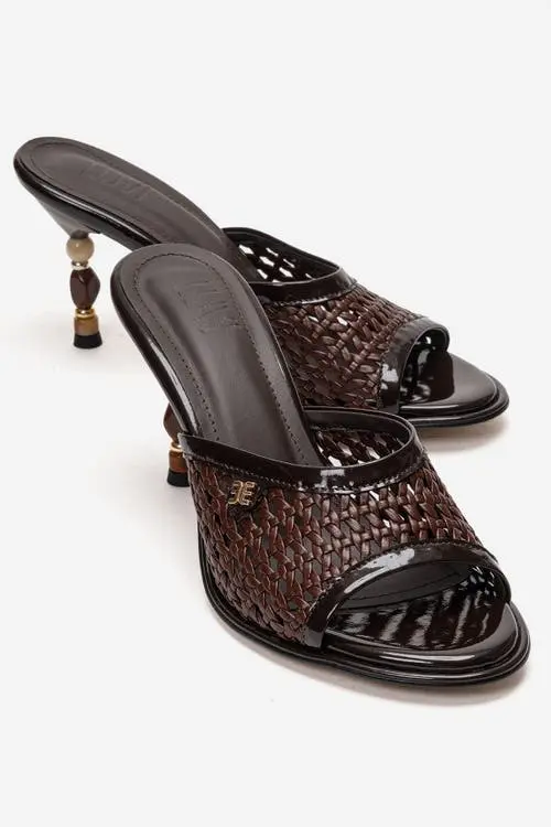 PROLOGUE SHOES Selvian Woven Stiletto Sandal - Brown