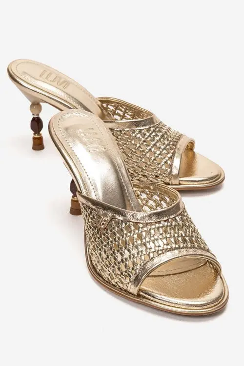 PROLOGUE SHOES Selvian Woven Stiletto Sandal - Gold