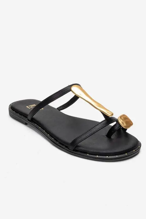 FOREVER & ALWAYS SHOES Tessa Leather Thong Sandal - Black