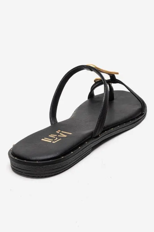 FOREVER & ALWAYS SHOES Tessa Leather Thong Sandal - Black