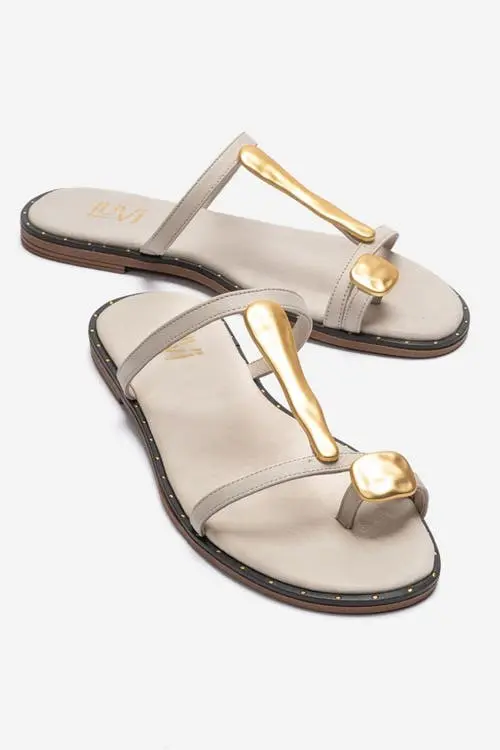 FOREVER & ALWAYS SHOES Tessa Leather Thong Sandal - Ecru