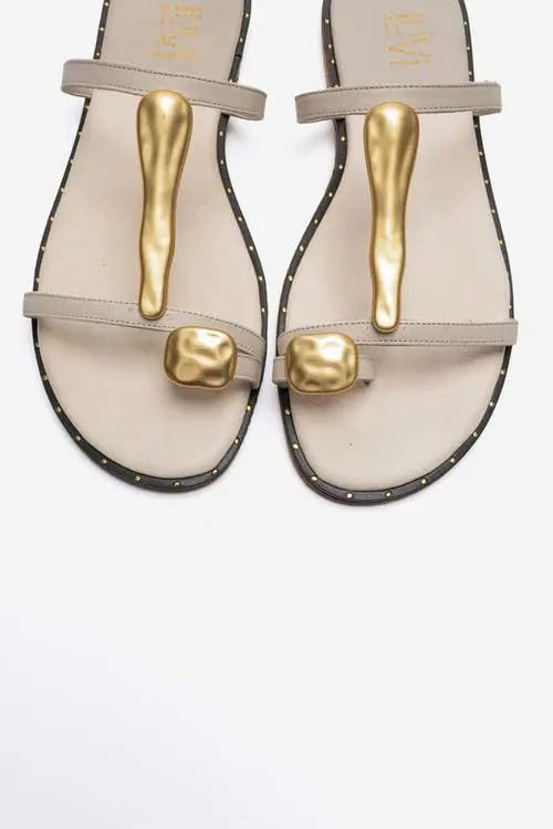 FOREVER & ALWAYS SHOES Tessa Leather Thong Sandal - Ecru