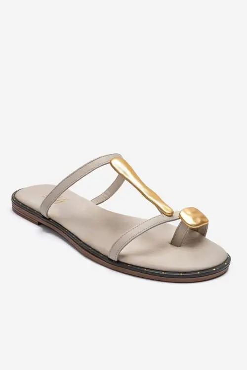 FOREVER & ALWAYS SHOES Tessa Leather Thong Sandal - Ecru