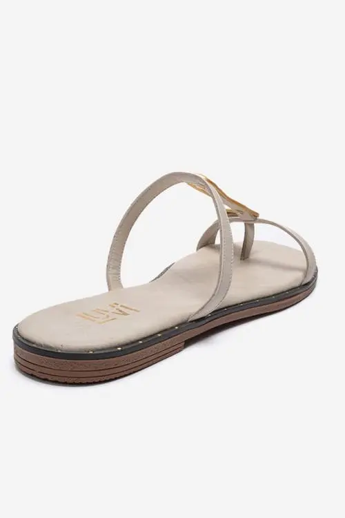 FOREVER & ALWAYS SHOES Tessa Leather Thong Sandal - Ecru