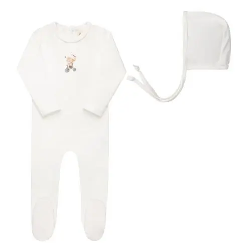 ELY'S & CO. Playful Mouse Collection Footie And Bonnet Set - Ivory/blue