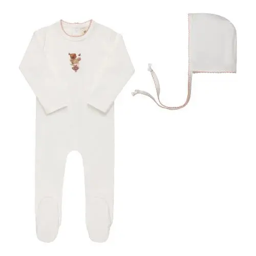 ELY'S & CO. Playful Mouse Collection Footie And Bonnet Set - Ivory/pink