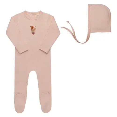 ELY'S & CO. Playful Mouse Collection Footie And Bonnet Set - Pink