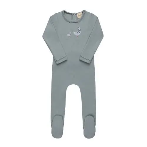 ELY'S & CO. Footie With Cross Stitch Duckling Embroidery - Blue