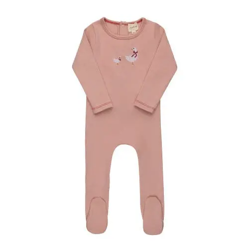ELY'S & CO. Footie With Cross Stitch Duckling Embroidery - Pink