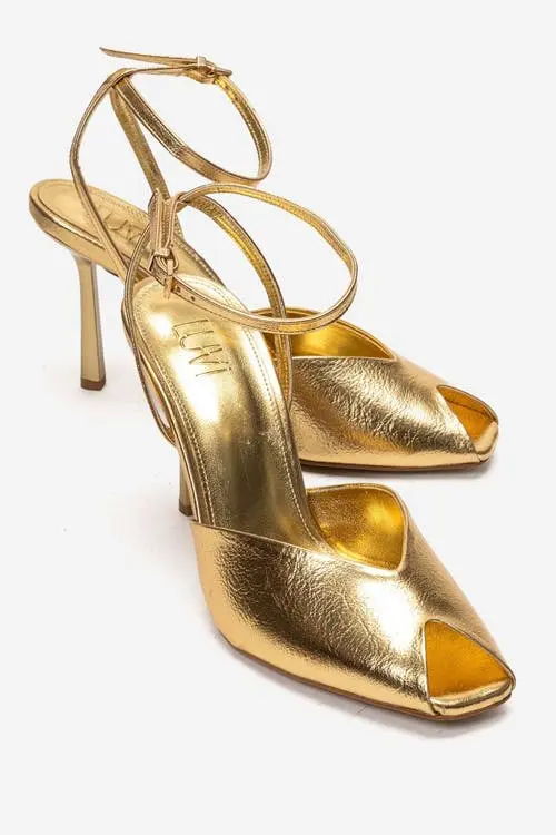 PROLOGUE SHOES Ankle Strap Stiletto Pump - Gold