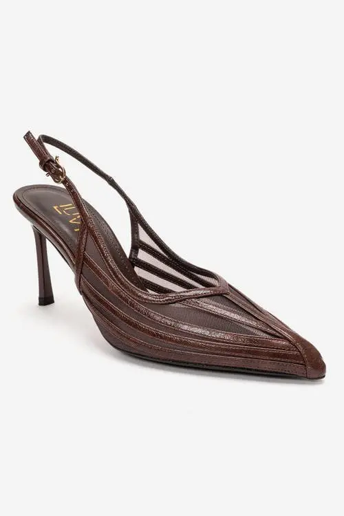 PROLOGUE SHOES Eleana Slingback Stiletto Pump - Brown