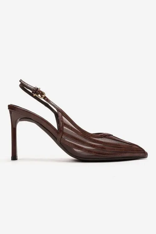 PROLOGUE SHOES Eleana Slingback Stiletto Pump - Brown