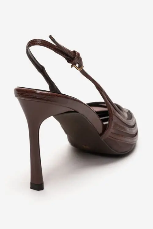 PROLOGUE SHOES Eleana Slingback Stiletto Pump - Brown