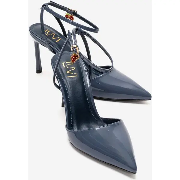 PROLOGUE SHOES Thalia Stiletto Pump With Embellished Ankle Strap - Blue Patent