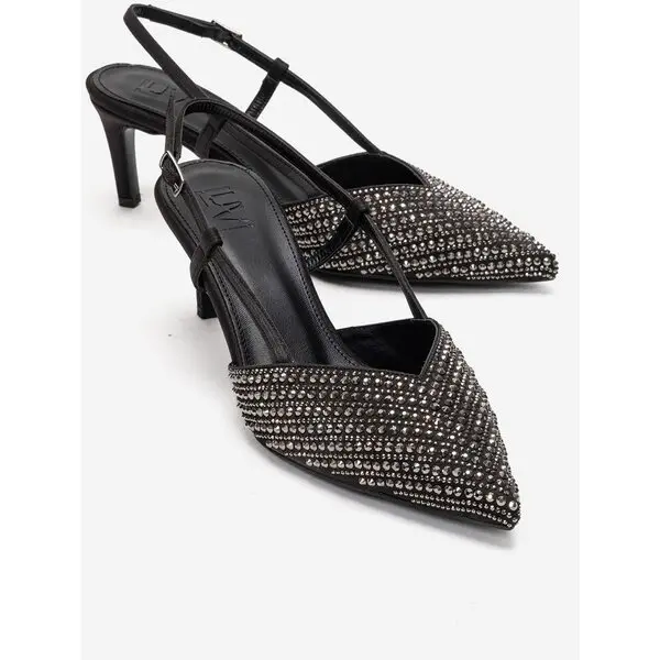 PROLOGUE SHOES Melodie Slingback Pump With Stone Embellishments - Black