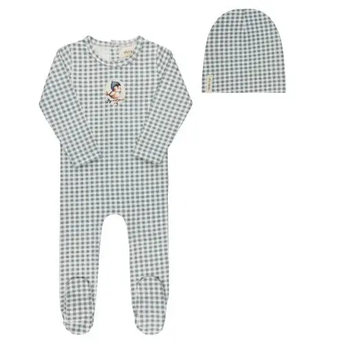 ELY'S & CO. Gingham Owl Collection Footie + Beanie - Blue