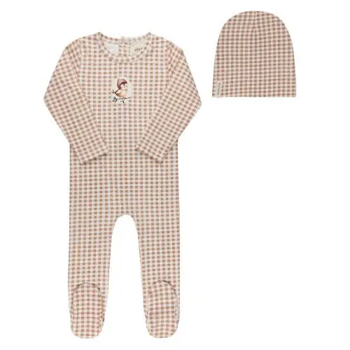 ELY'S & CO. Gingham Owl Collection Footie + Beanie - Mauve