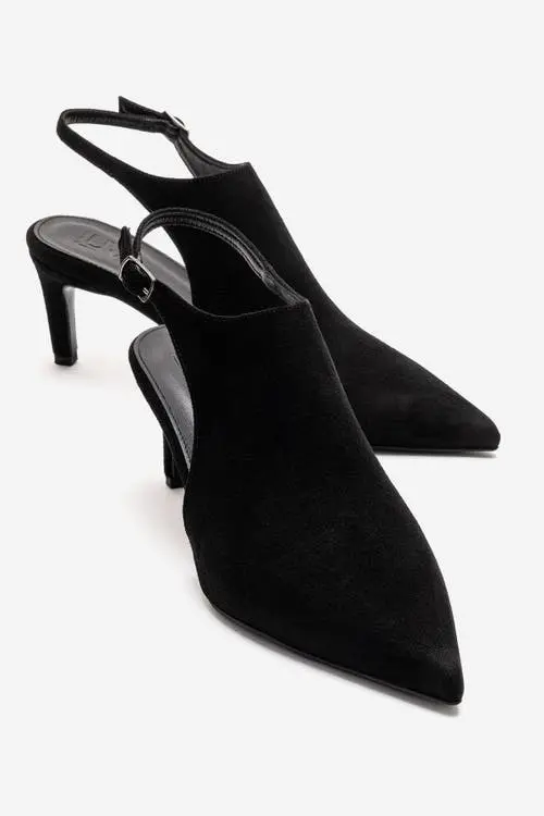 PROLOGUE SHOES Vosalie Slingback Stiletto Pump - Black Suede