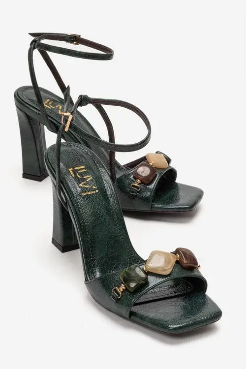 PROLOGUE SHOES Franca Block Heel Sandal - Green