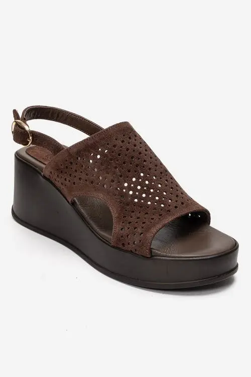 FOREVER & ALWAYS SHOES Jadira Leather Wedge Sandal - Brown Suede