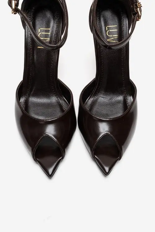 PROLOGUE SHOES Dona Stiletto Pump With Ankle Strap - Brown