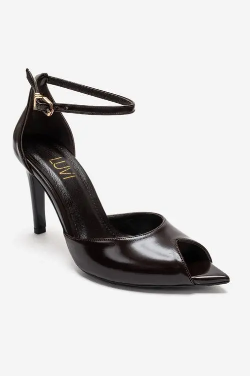 PROLOGUE SHOES Dona Stiletto Pump With Ankle Strap - Brown