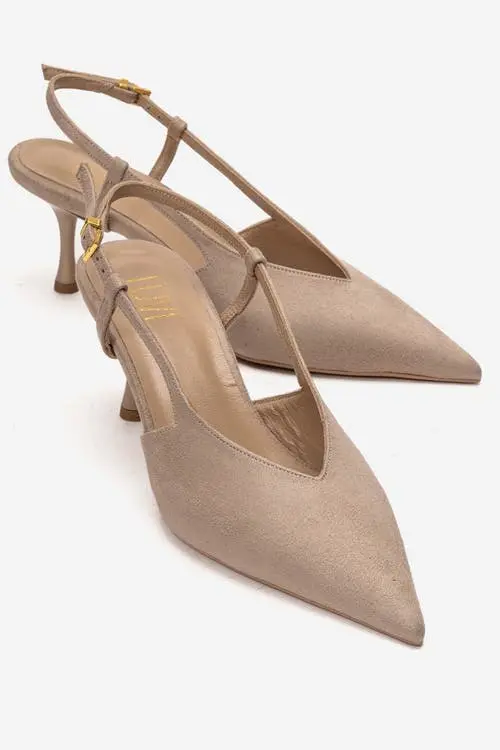 PROLOGUE SHOES Irena Pointed Toe Pump - Beige Suede