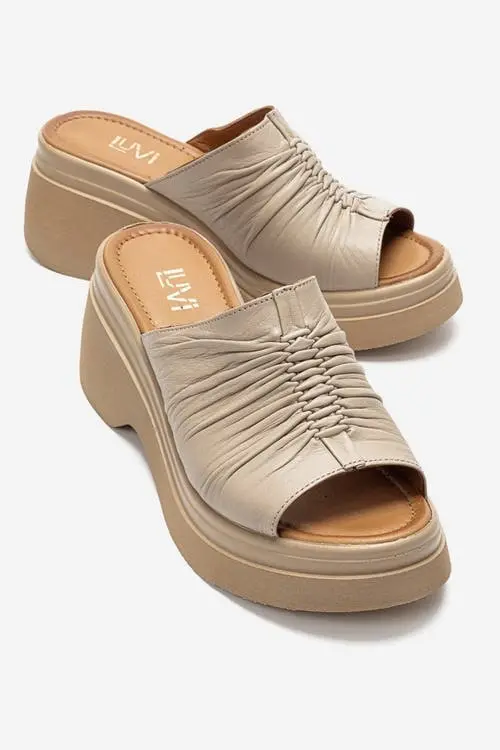 FOREVER & ALWAYS SHOES Nellie Leather Platform Sandal - Beige