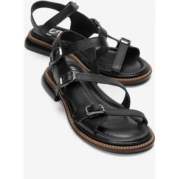 FOREVER & ALWAYS SHOES Morez Leather Sandal - Black