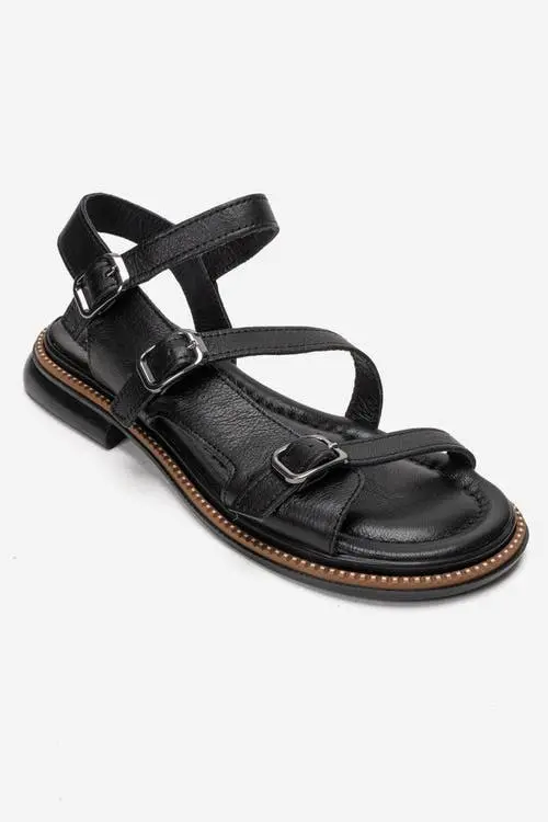 FOREVER & ALWAYS SHOES Morez Leather Sandal - Black