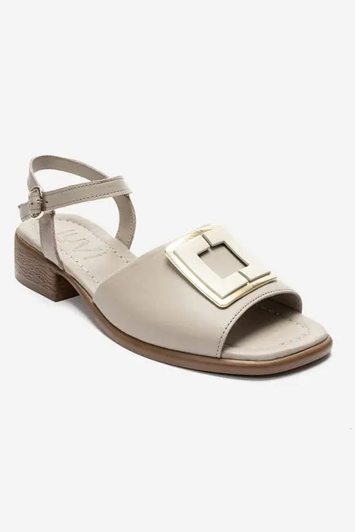 FOREVER & ALWAYS SHOES Svelte Leather Buckle Sandal - Beige
