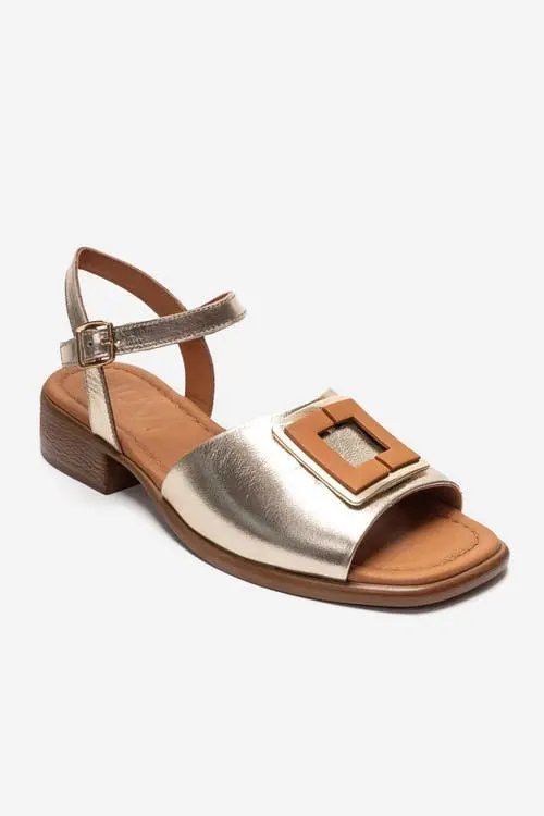 FOREVER & ALWAYS SHOES Svelte Leather Buckle Sandal - Gold