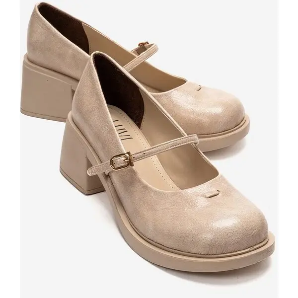 PROLOGUE SHOES Luanda Block Heel Mary Jane Shoes - Beige
